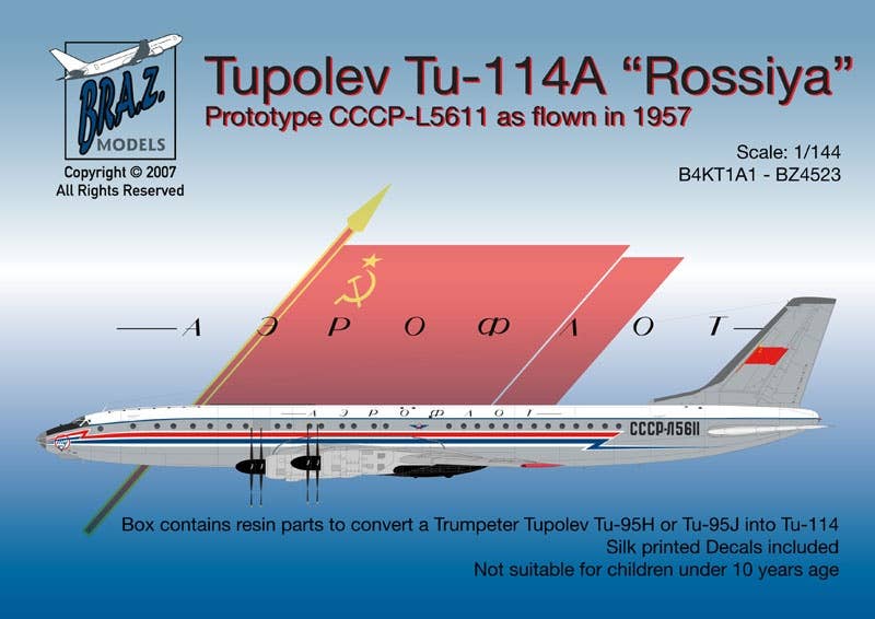 Tu-114 Conversion Set (Prototype Scheme Silk Printed Decals) (for ...