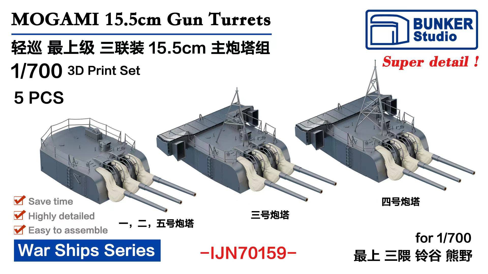 IJN MOGAMI 155mm Triple Gun Turrets Set (5pcs) | HLJ.com