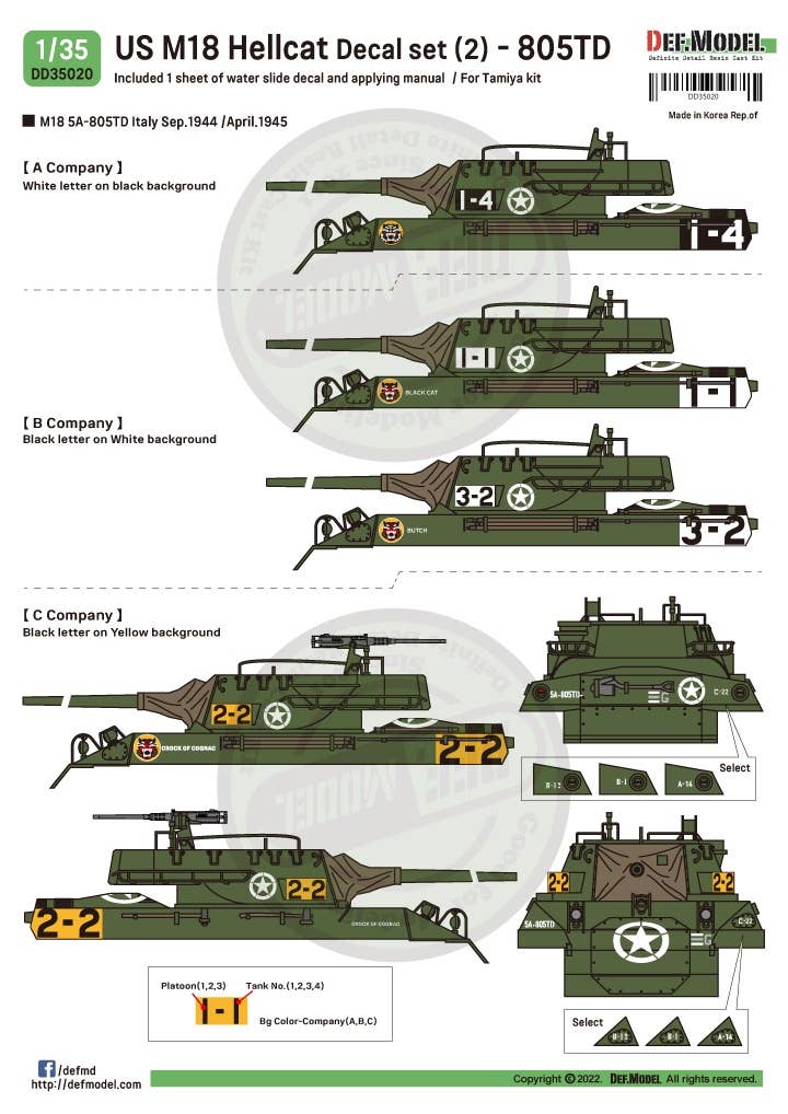 WWII US M18 Hellcat 805TD Decal set 2 (M18 Hellcat kit) | HLJ.com