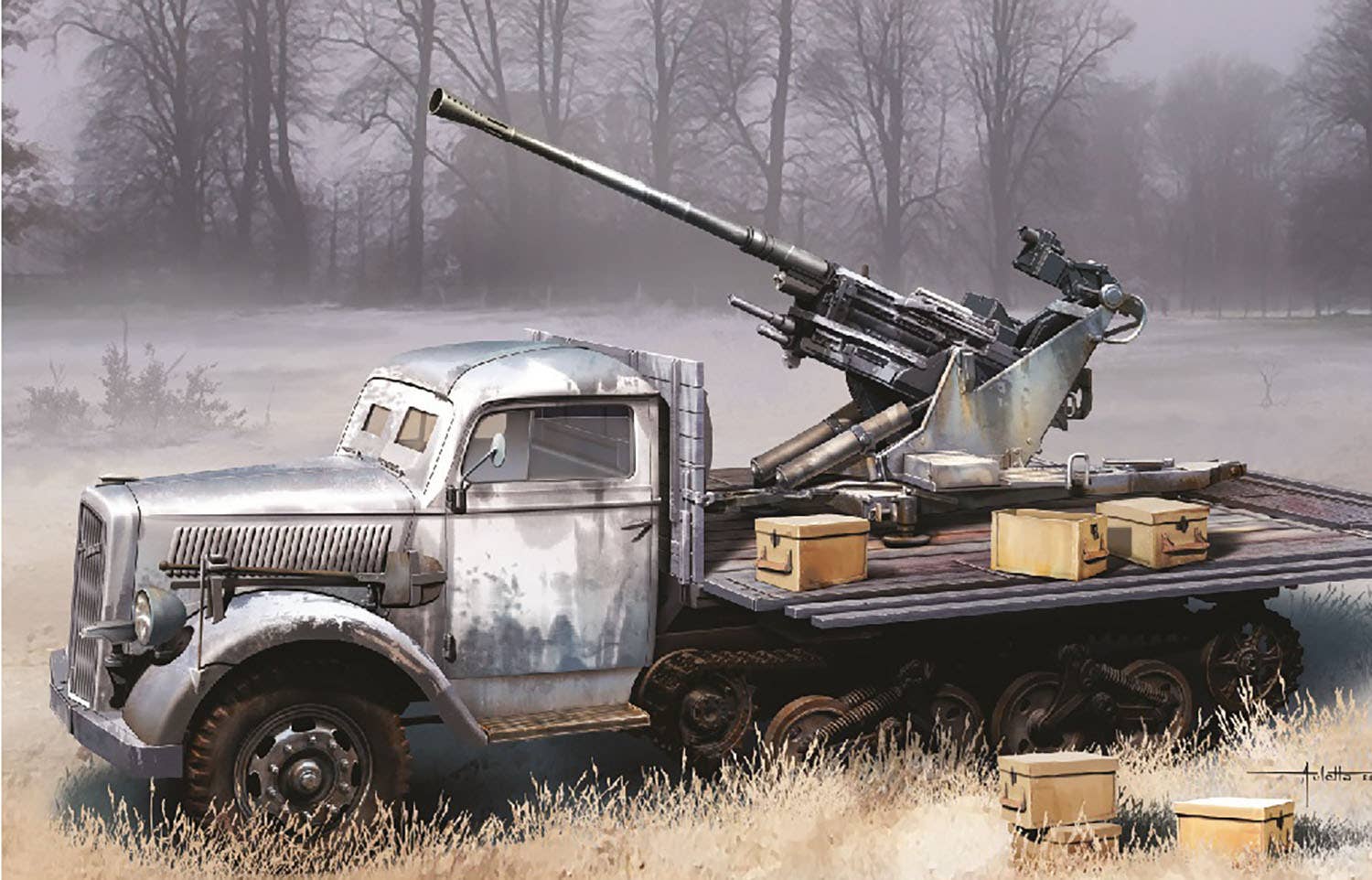 WW.II German Army Sd.Kfz.3a Maultier Half-track 3.7cm Flak37 Mounted ...