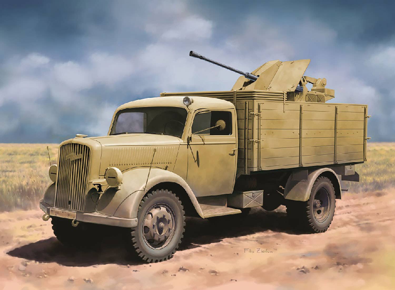 WW.II German Army 3 ton 4x2 Cargo Truck/ 2cm Anti-aircraft Machine Gun ...