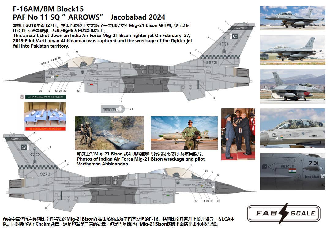 F-16AM/BM Block 15 Pakistan Air Force 11th Squadron Arrows Jacobabad ...