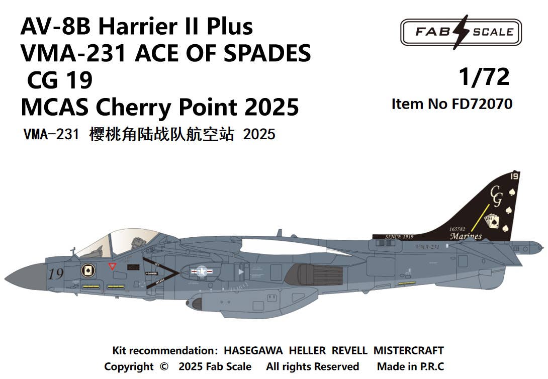 AV-8B Harrier II Plus VMA-231 ACE OF SPADES CG 19 MCAS Cherry Point ...