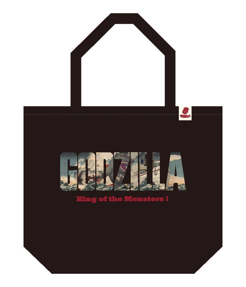 Godzilla: Ukiyo-e Tote Bag "Giant Monster Came from the Sea" Black ...