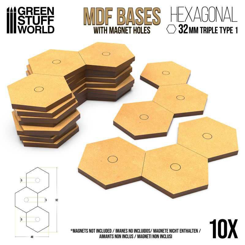 MDF Hexagonal Triple Base Set type 1 (Diameter 32mm) 10 pcs | HLJ.com