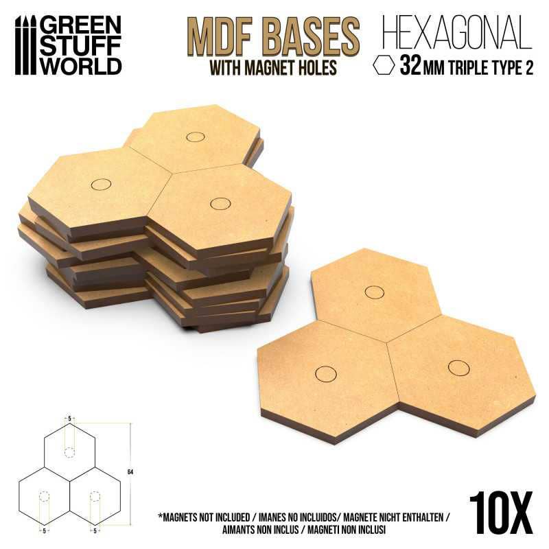 MDF Hexagonal Triple Base Set type 2 (Diameter 32mm) 10 pcs | HLJ.com