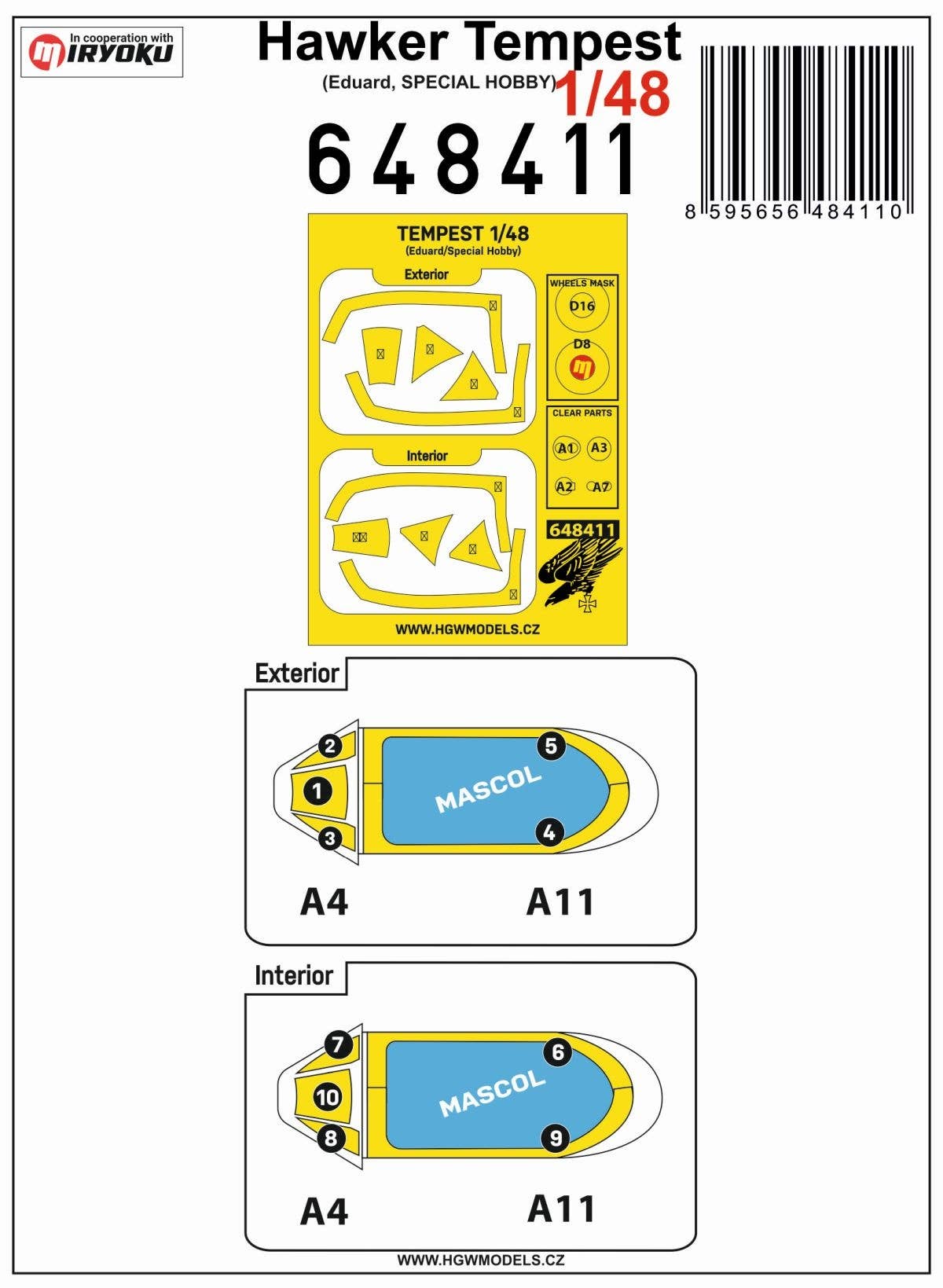 Hawker Tempest double-sided canopy mask (for Eduard/Special Hobby ...