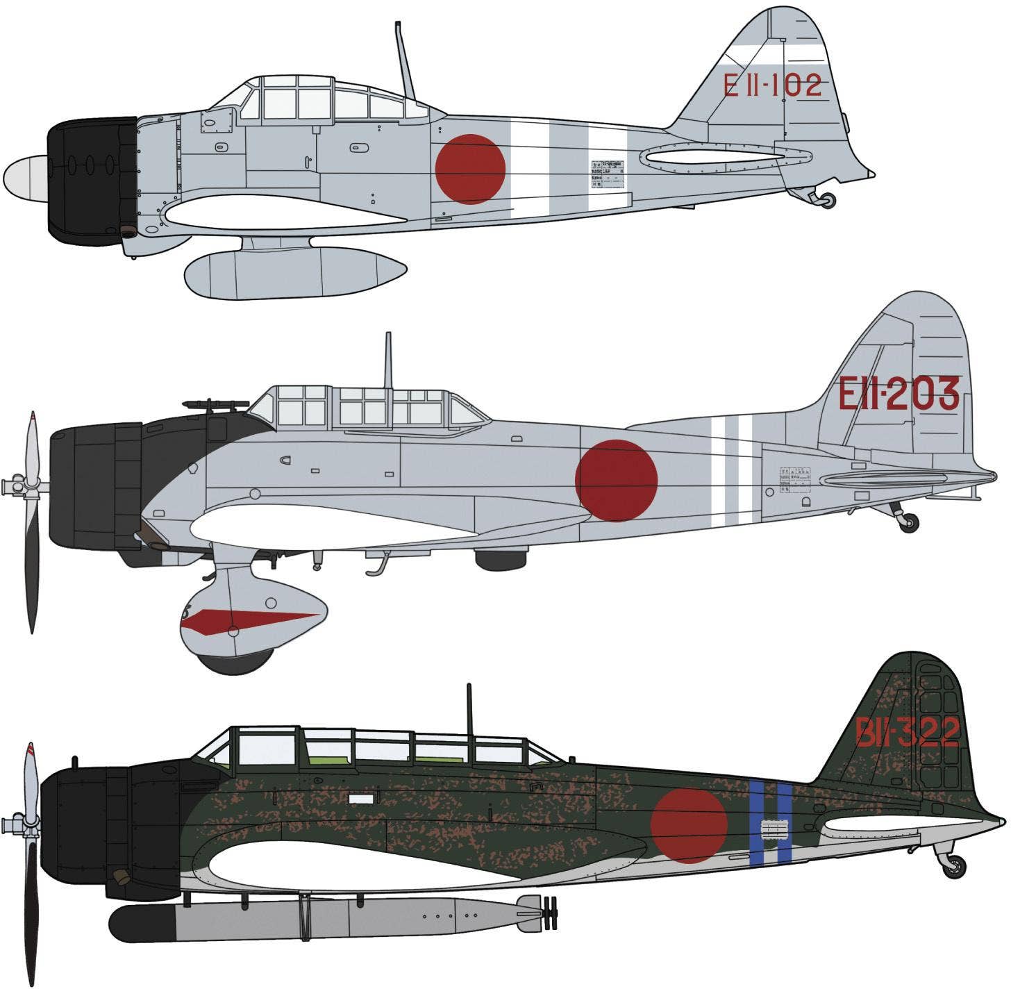Zero Fighter Type 21 & Type 99 Carrier Dive-Bomber Model 11 & Type 97 ...