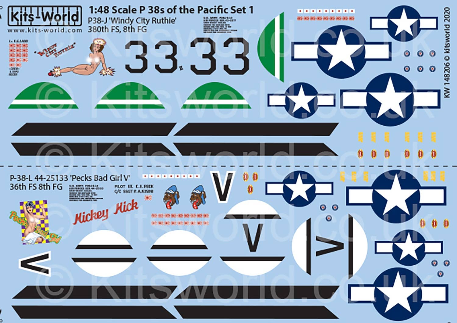 WW.II US Forces P-38L Lightning's of the Pacific (Late War) Decal Set 1 ...