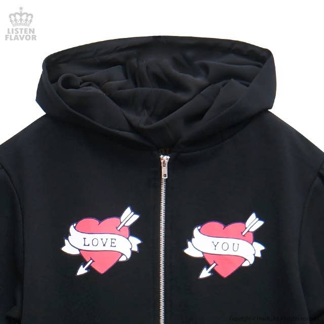 Love Heart Short Sleeve Cat Ears Zip Up Hoodie Black | HLJ.com