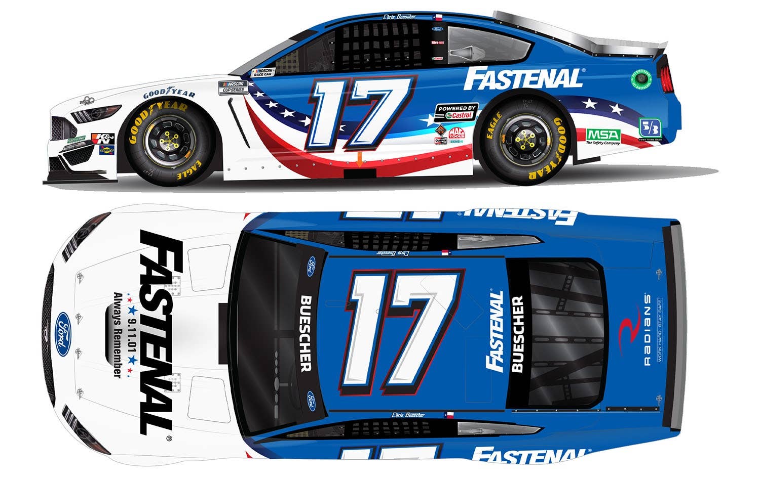 Chris Buescher # 17 Fastenal 9/11 Tribute Ford Mustang NASCAR 2021 ...