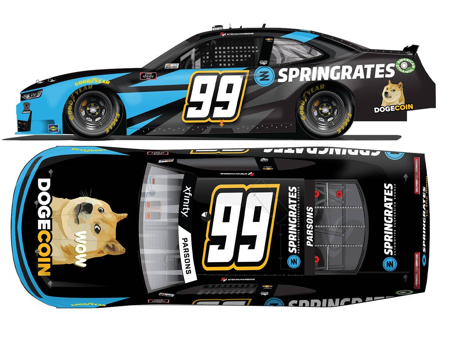 Stefan Parsons # 99 Springrates / Dogecoin Chevrolet Camaro NASCAR ...