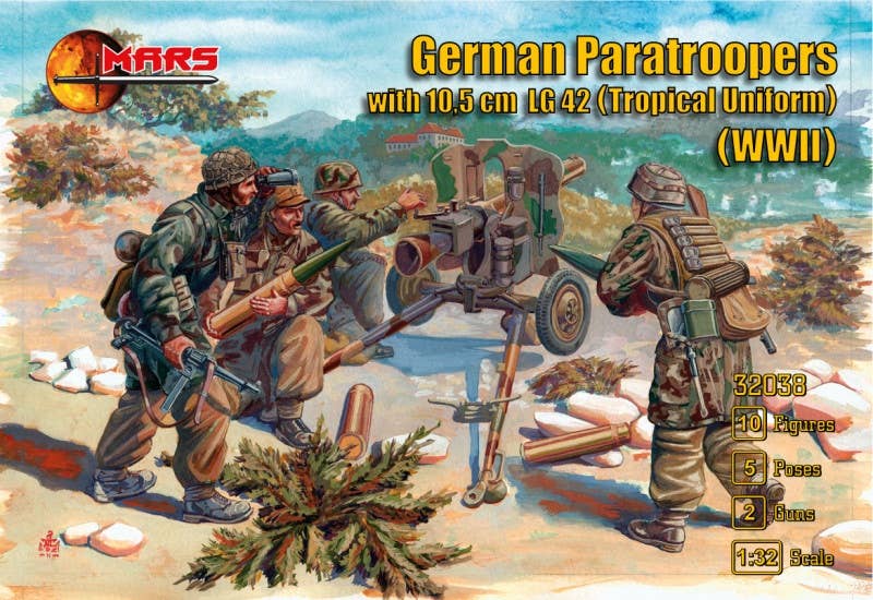 German Paratroopers with 10.5cm LG42 (Tropical Uniform) WWII (10 ...