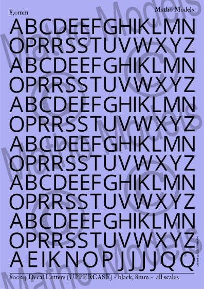 Scale Free Alphabet Uppercase Decal Black 8mm Size | HLJ.com