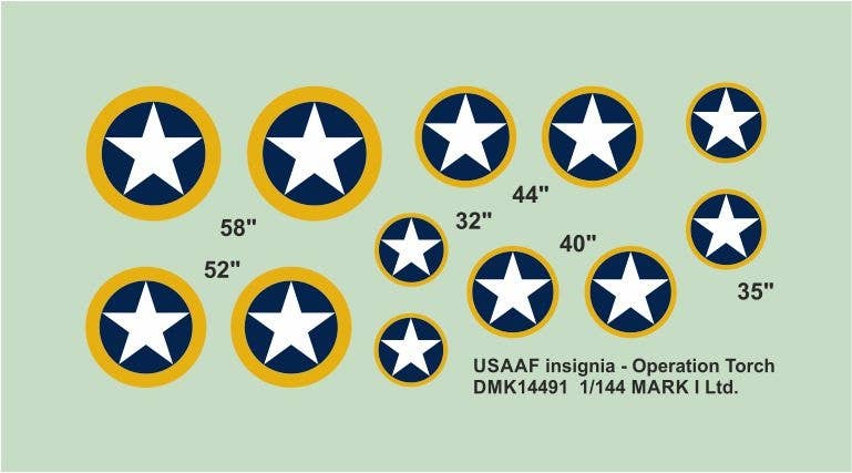 USAAF insignia - Operation Torch, 2 sets (32, 35, 40, 44, 52, 58inch ...