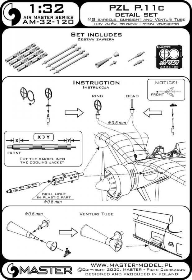 Detail Set for WW.II Poland PZL P.11c (wz.33 Machine Gun Barrel / Sight ...
