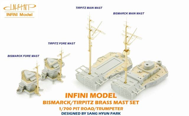 Bismarck Brass Mast & Ultra Slim Wooden Deck Set (0.1mm) for Pit Road ...
