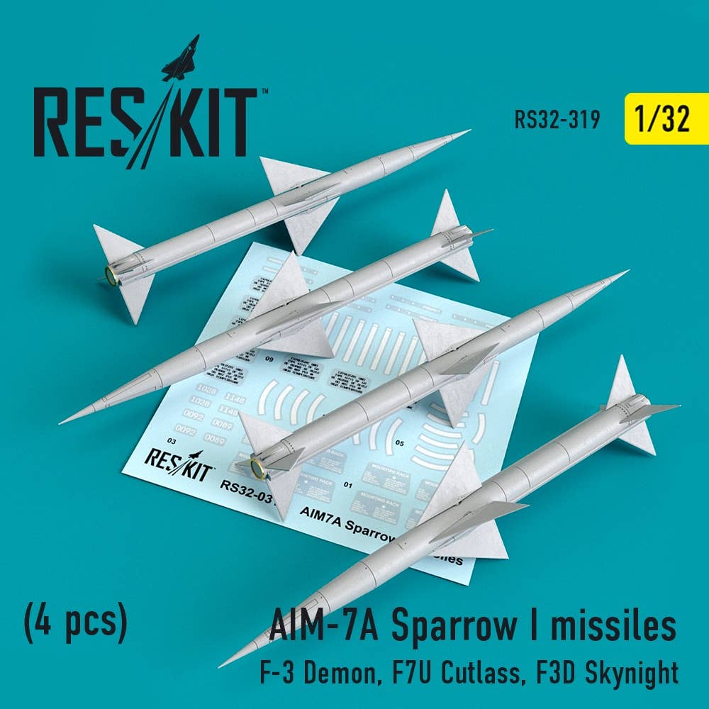 AIM-7A Sparrow I missiles (4pcs) (F-3 Demon, F7U Cutlass, F3D Skynight ...