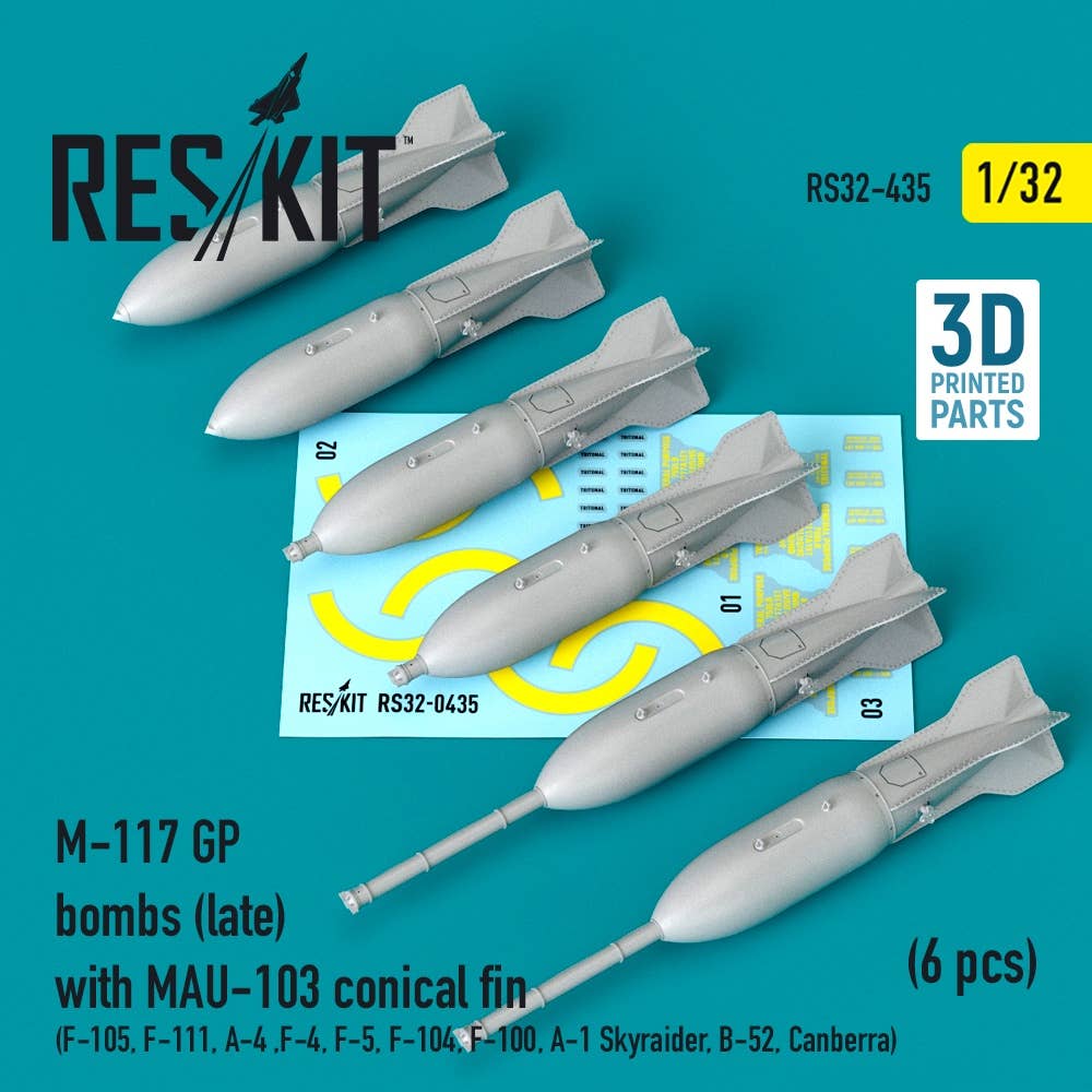 M-117 GP bombs (late) with MAU-103 conical fin (6 pcs) (3D Printing ...