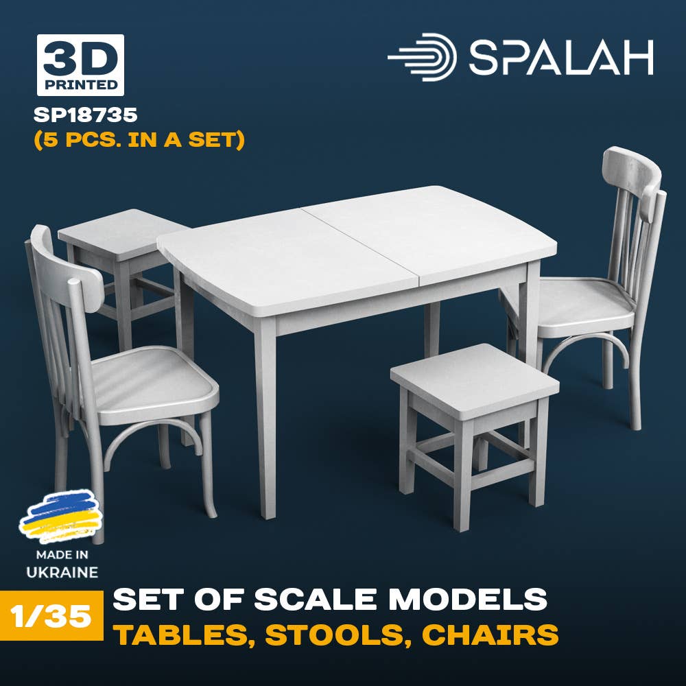 Set of scale models Table with stools and chairs, (5 pcs) | HLJ.com