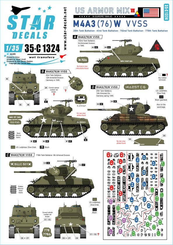 WWII US Armor AFV Special #7 M4A3 (76) W in Europe 25th Tank Battalion ...