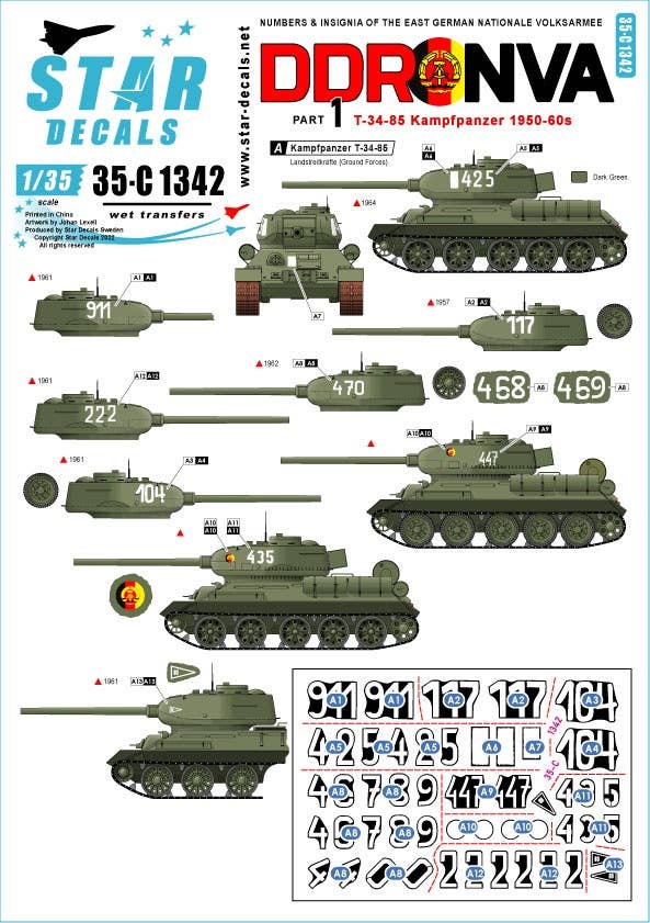East German National People's Army #1 T-34-85 Main Battle Tank 1950-60s ...