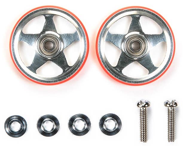 19mm Aluminum Rollers (5 Spokes) w/Plastic Rings (Red) (Mini 4WD ...