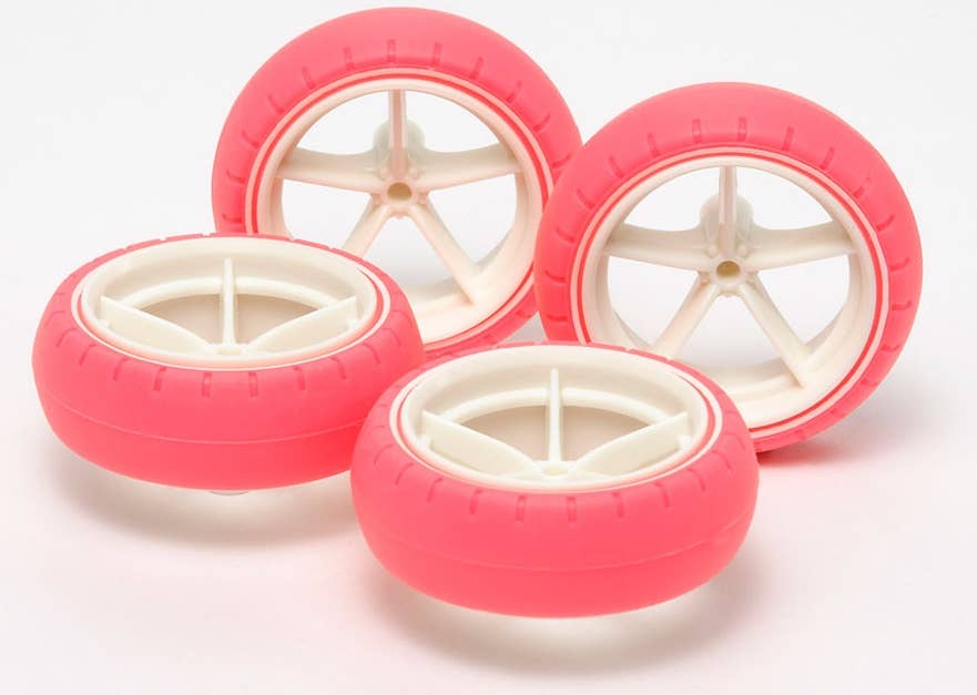 Narrow Large Dia. Wheel & Soft Arched Tires (Fluorescent Pink) (Mini ...