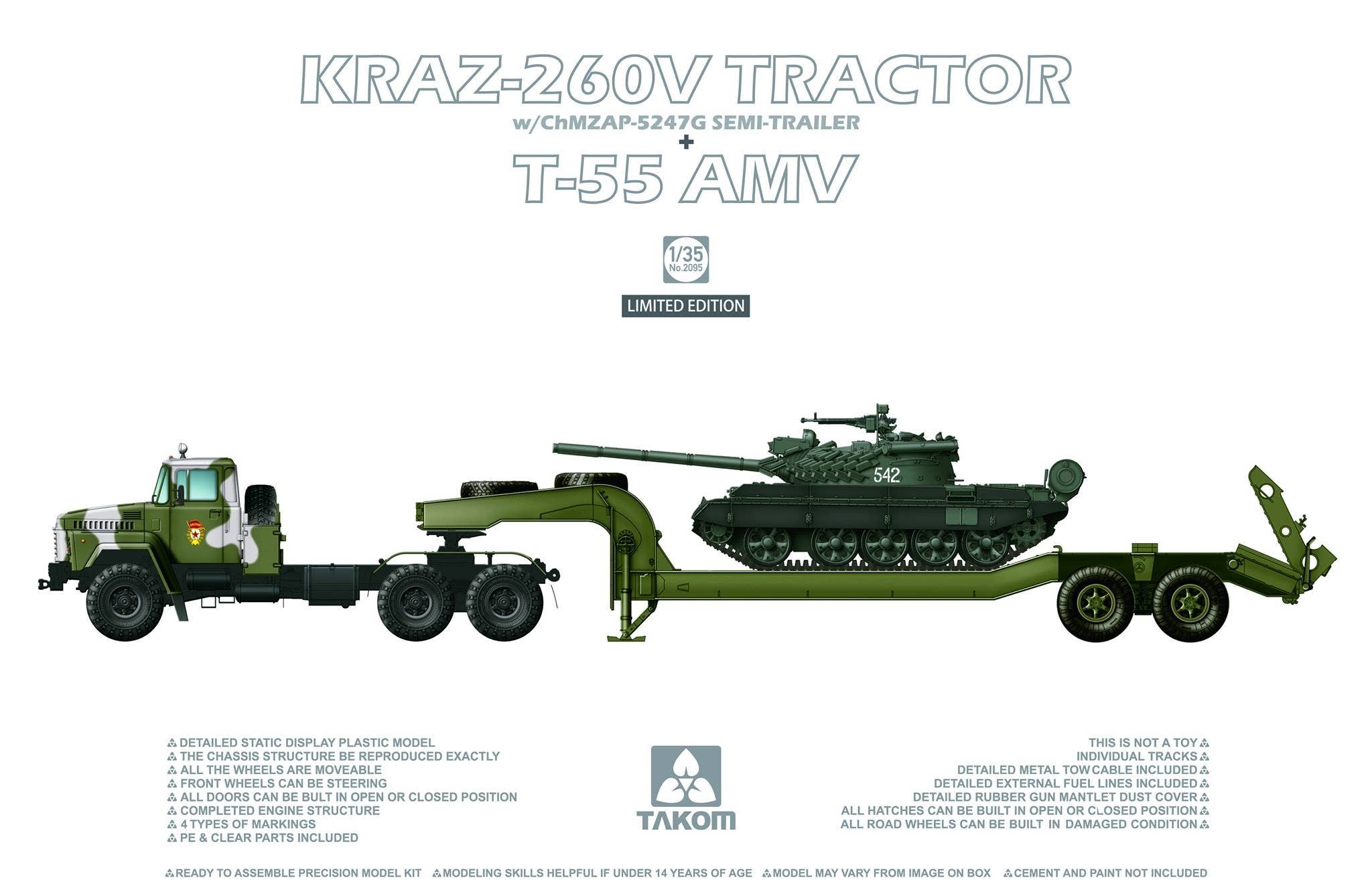 KraZ-260V Tractor w/ChMZAP-5247Gb Semi-Trailer + T-55 AMV | HLJ.com