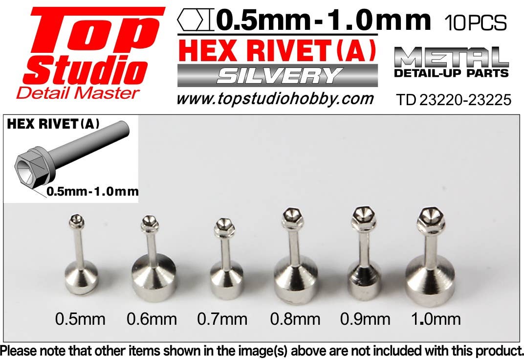 Top Studio 0.7mm Hex Rivets (A) 10pcs | HLJ.com