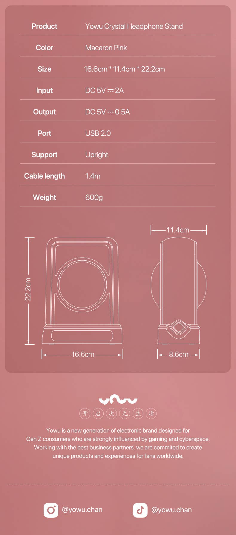 YOWU Crystal Headphone Stand Sakura Pink Color (for Cat Ear Headphones ...